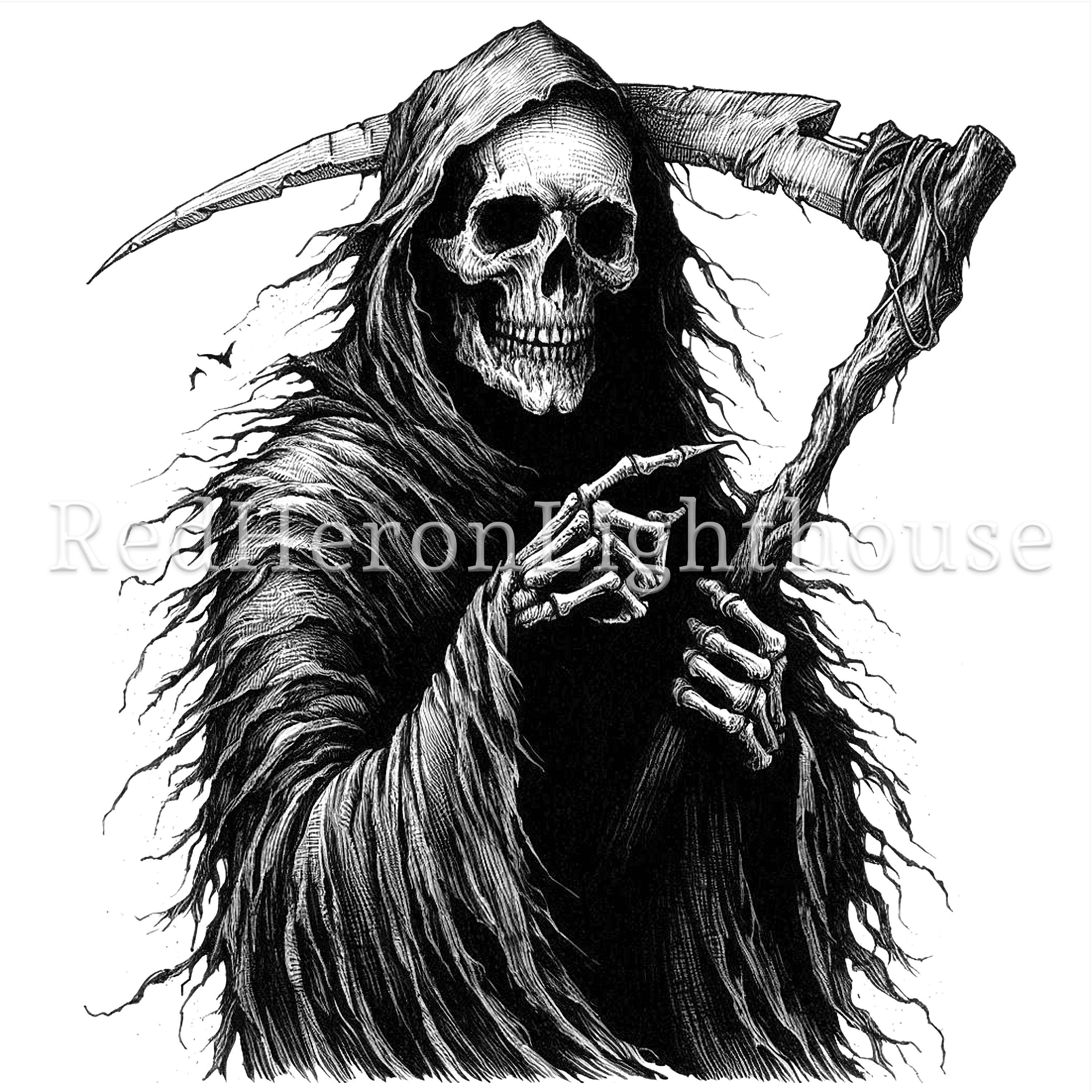 Grim Reaper Pen & Ink Clipart Set, 14 Pngs/jpgs, Terrifying Halloween ...