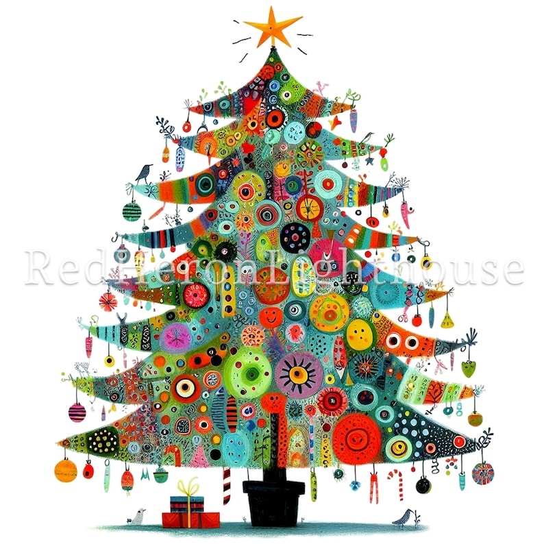Whimsical Christmas Tree Clipart, 12 High Res Watercolour Pngs/jpgs ...