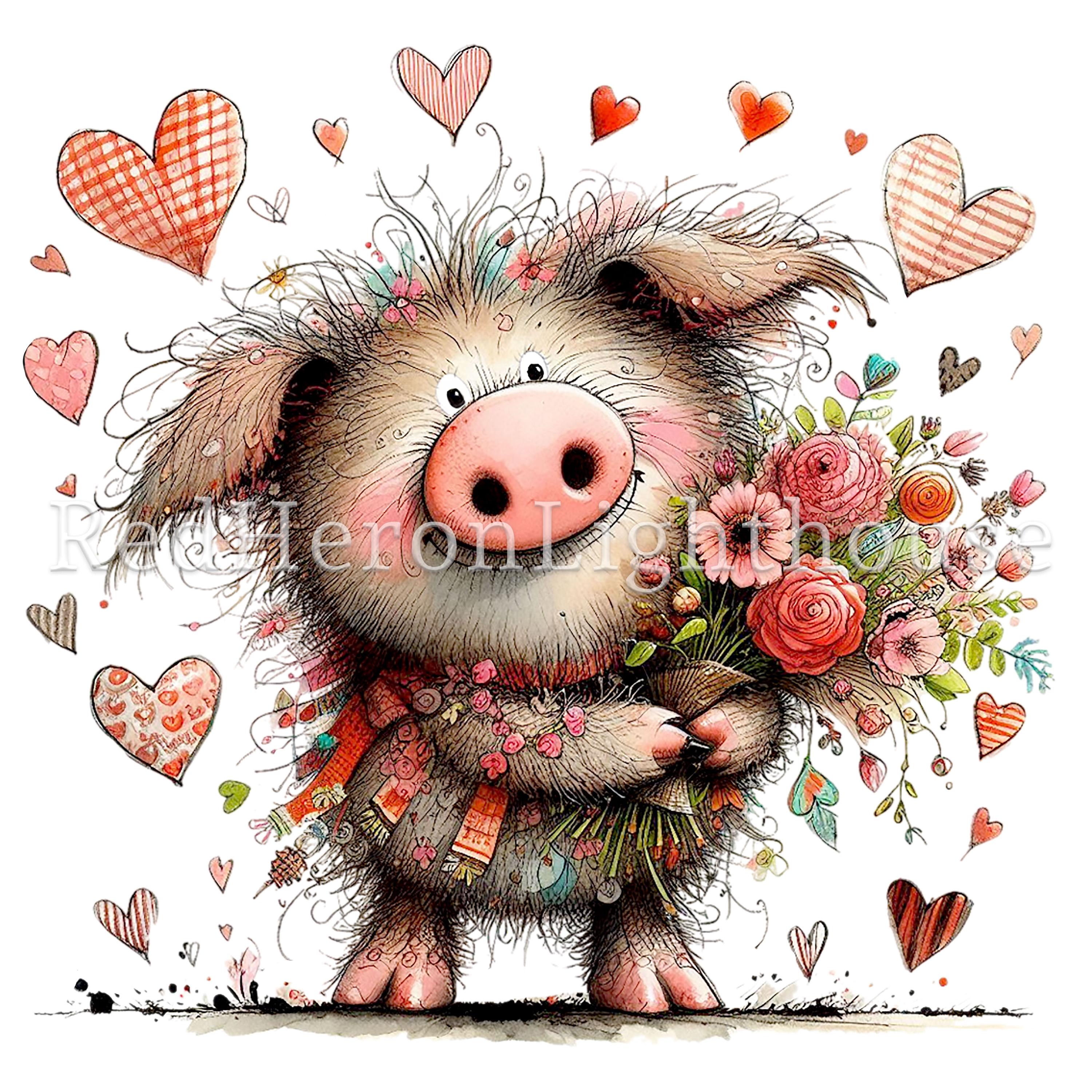 Valentine Pig Clipart, 13 High Quality Pngs/jpgs, Love/birthday Images ...
