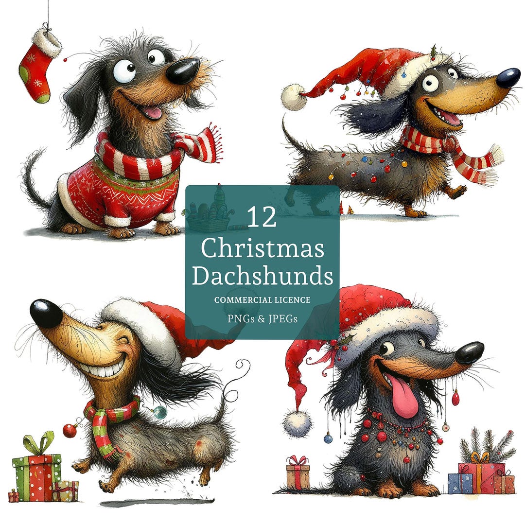 Christmas Dachshund Clipart 12 High Quality Pngs/jpgs Funny Dogs ...