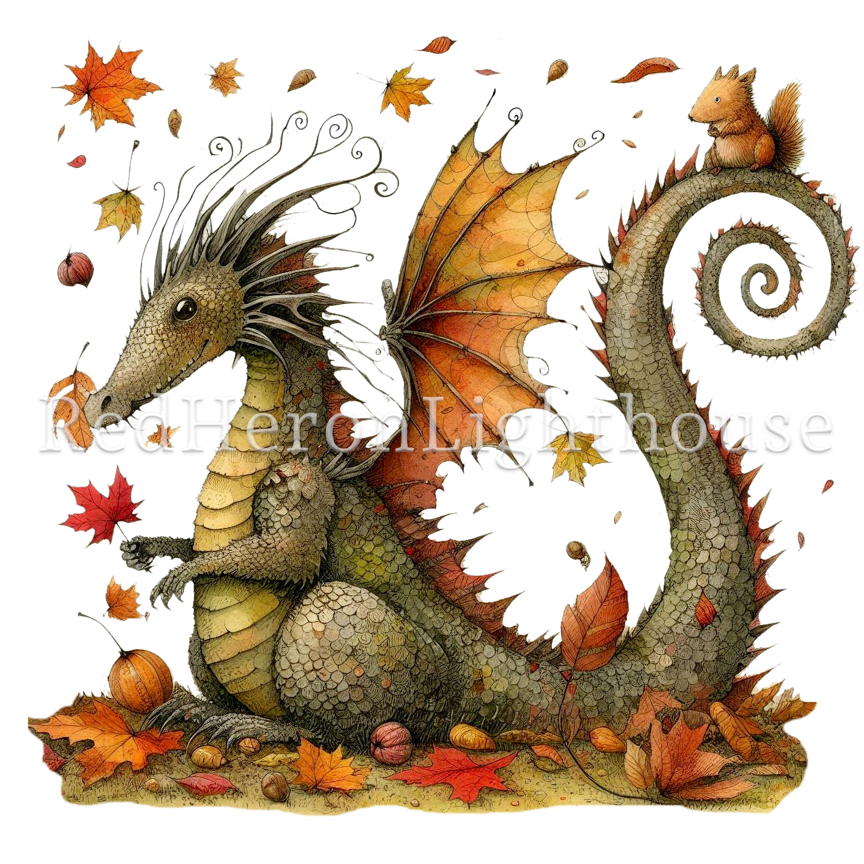 Autumn Dragon Clipart, 18 High Quality Pngs/jpgs, Quirky Fall Dragon ...