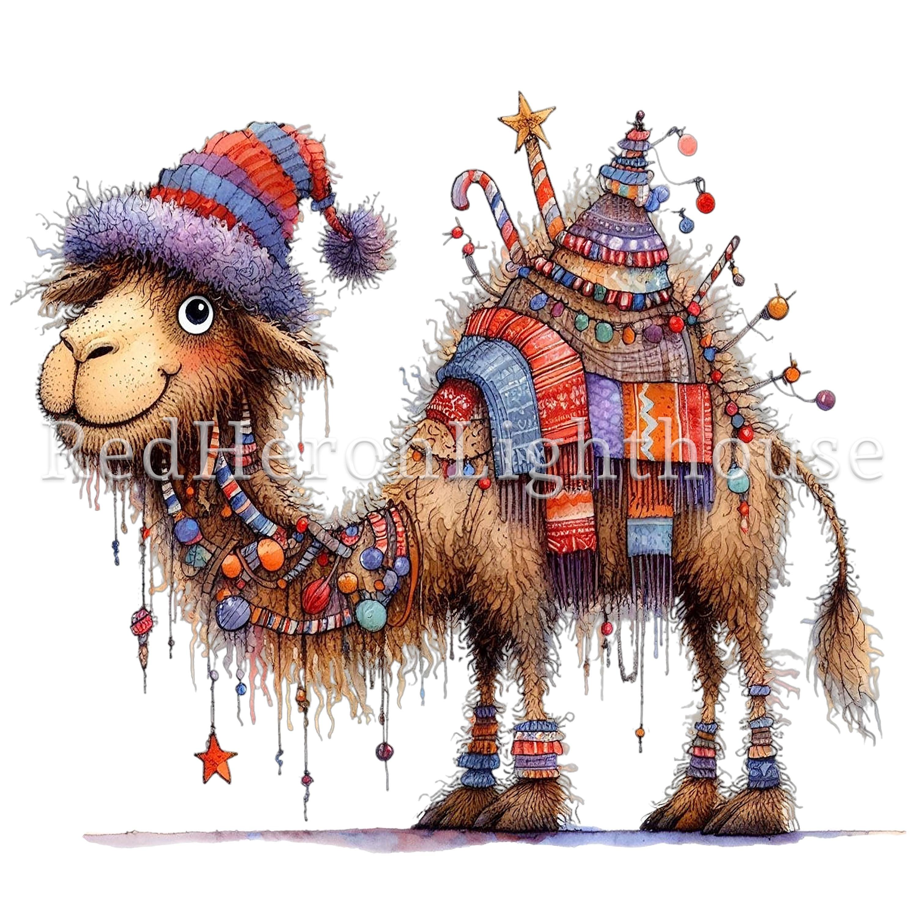 Christmas Camel Clipart, 12 High Quality Pngs/jpgs, Whimsical Festive ...