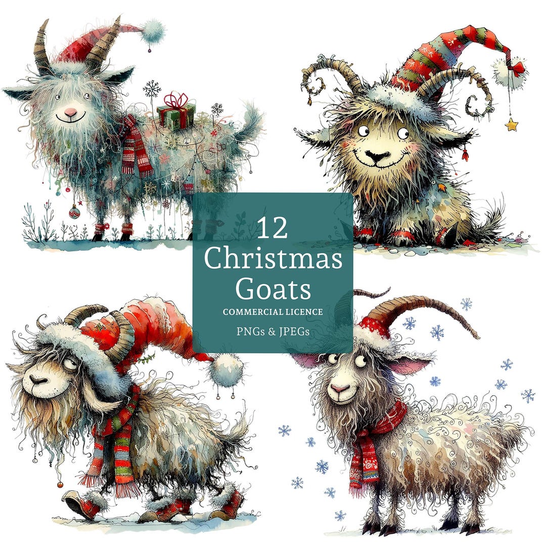 Christmas Goat Clipart 12 High Quality Pngs/jpgs, Funny Festive Goat ...