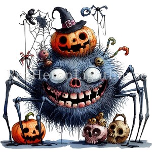 Spooky Spiders Clipart 12 Pngs/jpgs, Funny Insect Designs, Humorous ...