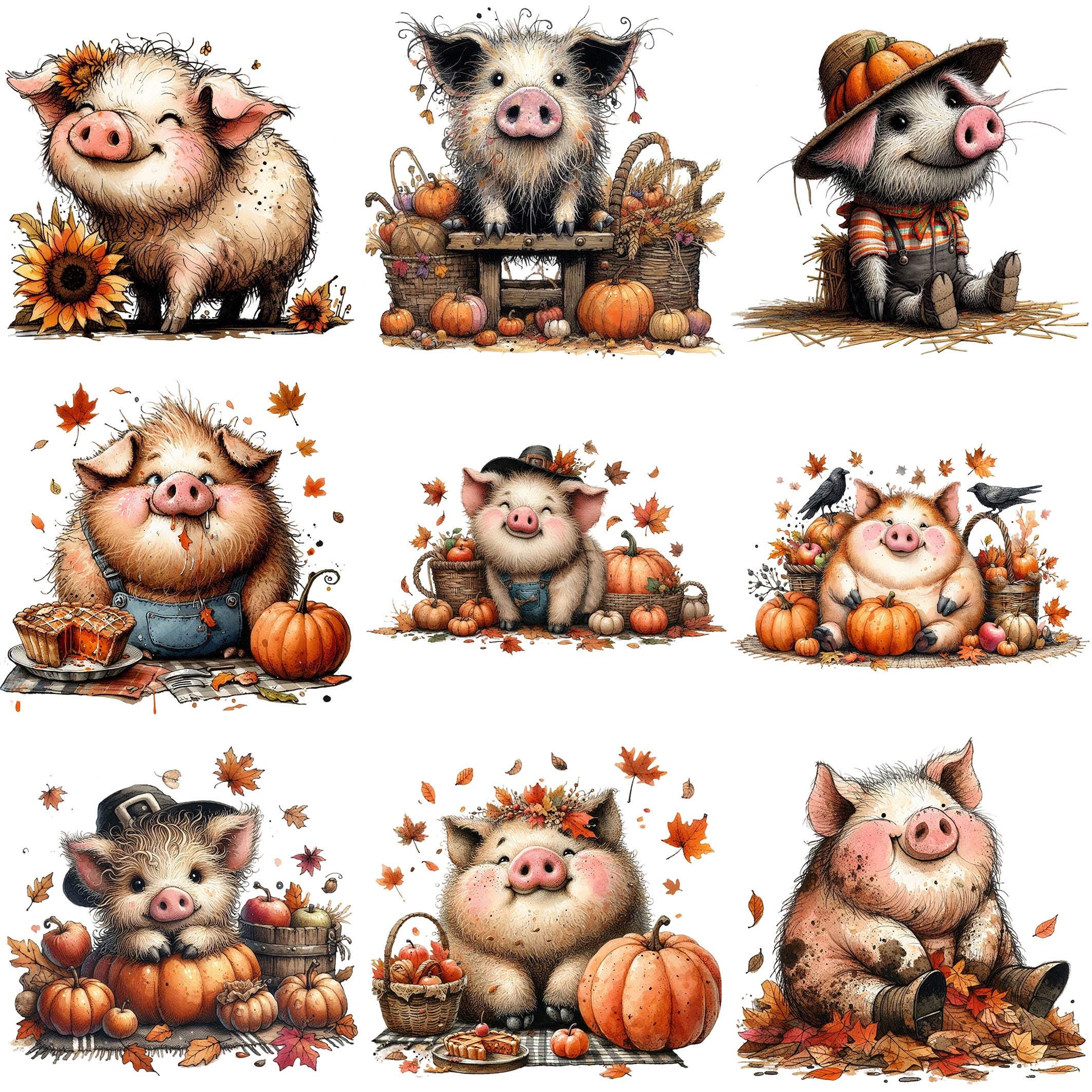 Thanksgiving Pigs Clipart 18 Pngs/jpgs, Autumn Pigs, Harvest Clipart ...