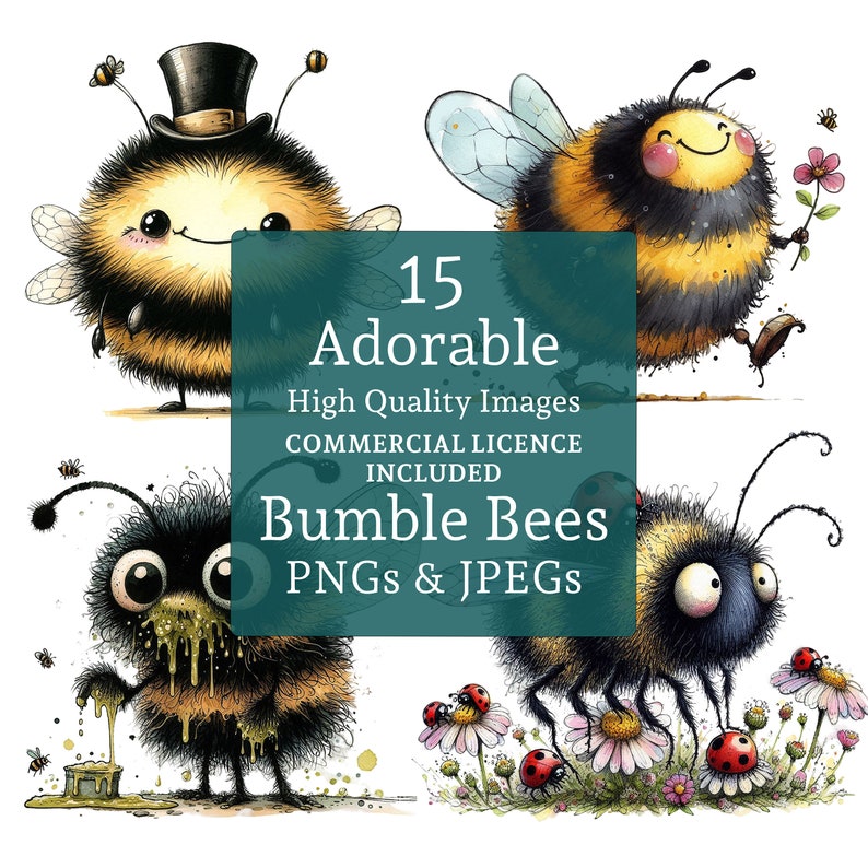 Adorable Bumble Bee Clipart, 15 Pngs/jpgs Cute Honey Bees, Quirky ...