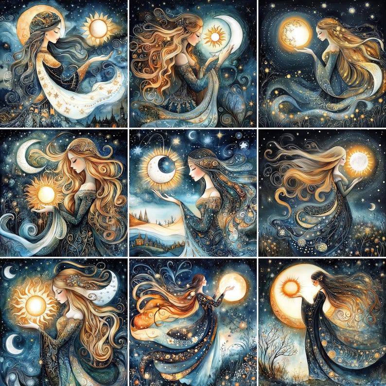 Enchanted Celestial Goddess Thea Clipart, 18 High Quality Jpgs Sun ...