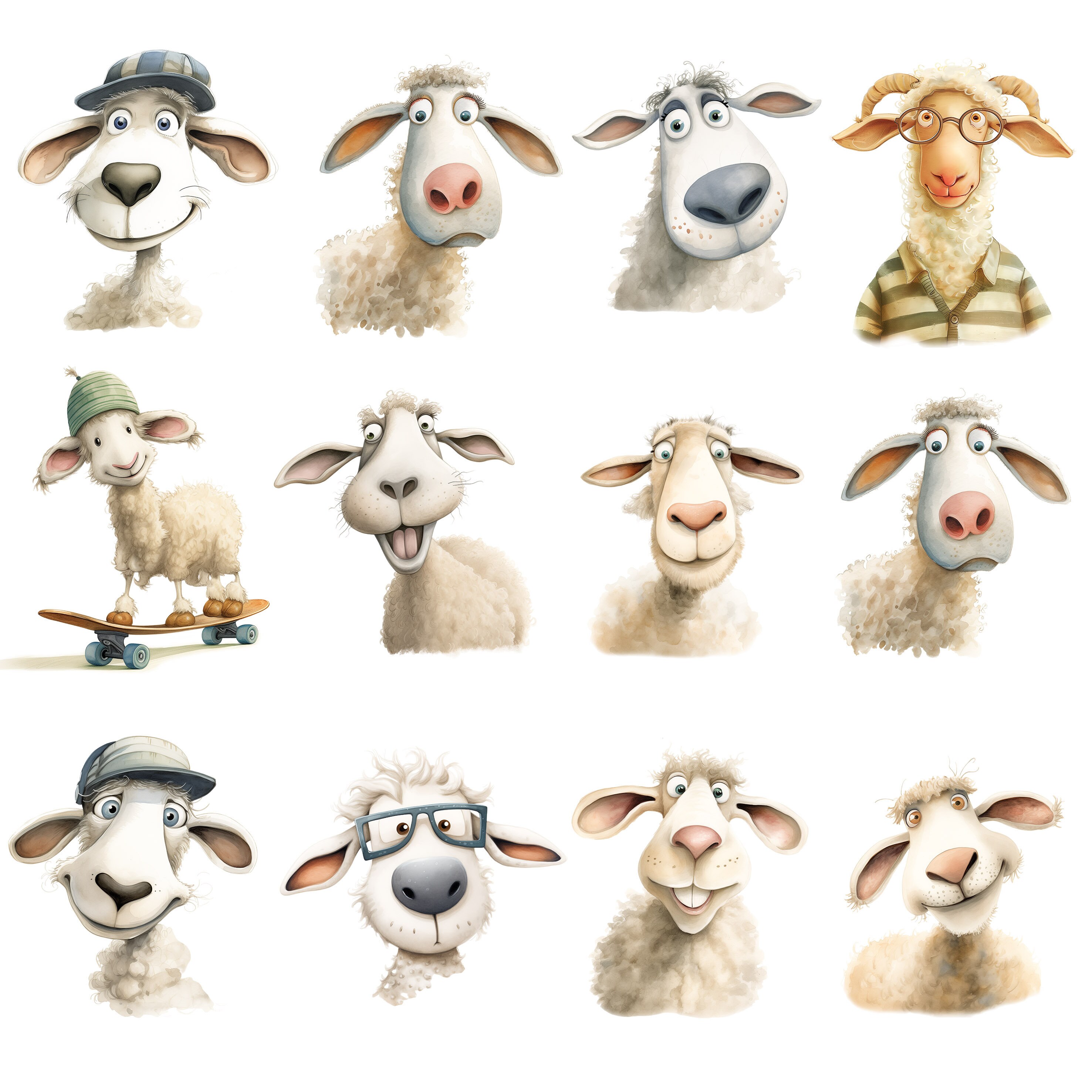 28 Funny Cartoon Sheep Clipart Bundle High Quality Designs, Quirky Farm ...