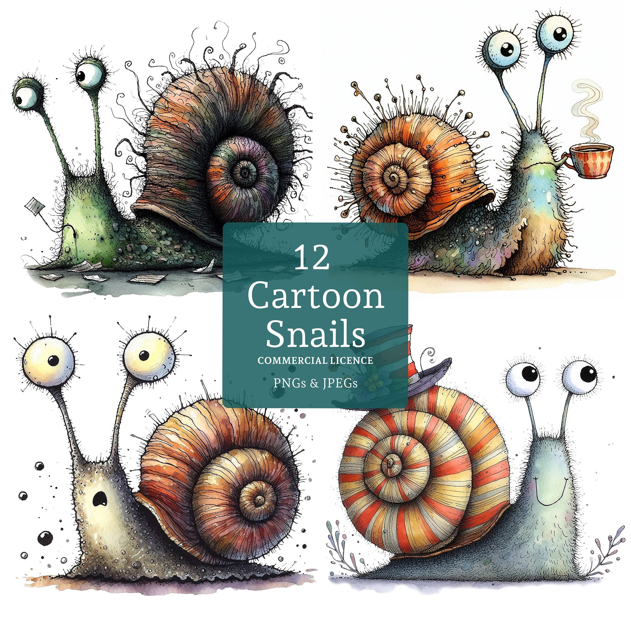 Cartoon Snail Clipart Set, High Quality Designs, 12 Pngs/jpgs, Cute ...