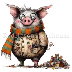 Scruffy Pig Clipart Set 24 Pngs/jpgs, Funny Pig Clipart, Quirky Farm ...
