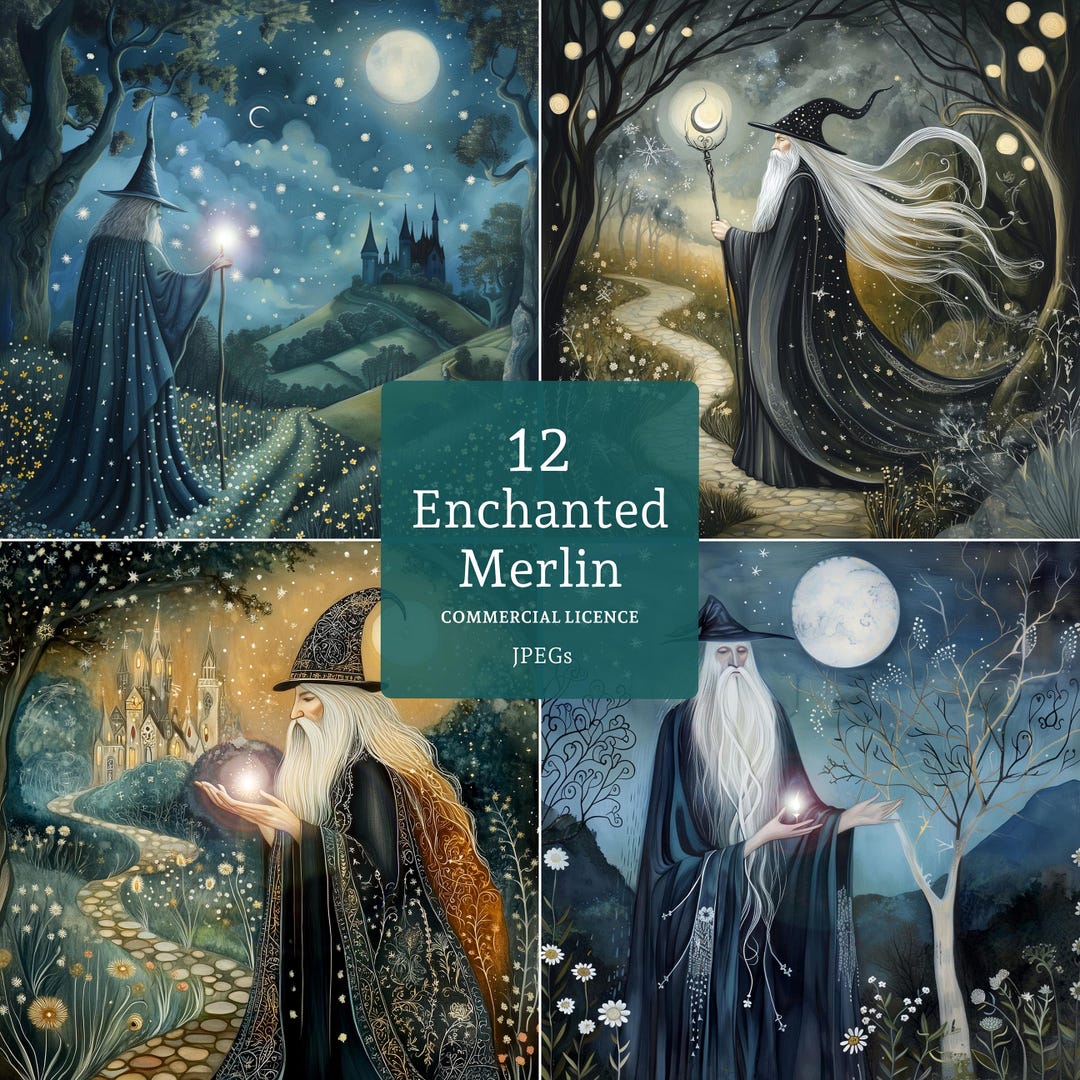 Enchanted Merlin Clipart, 12 High Quality Jpgs, Arthurian Legend Wizard ...