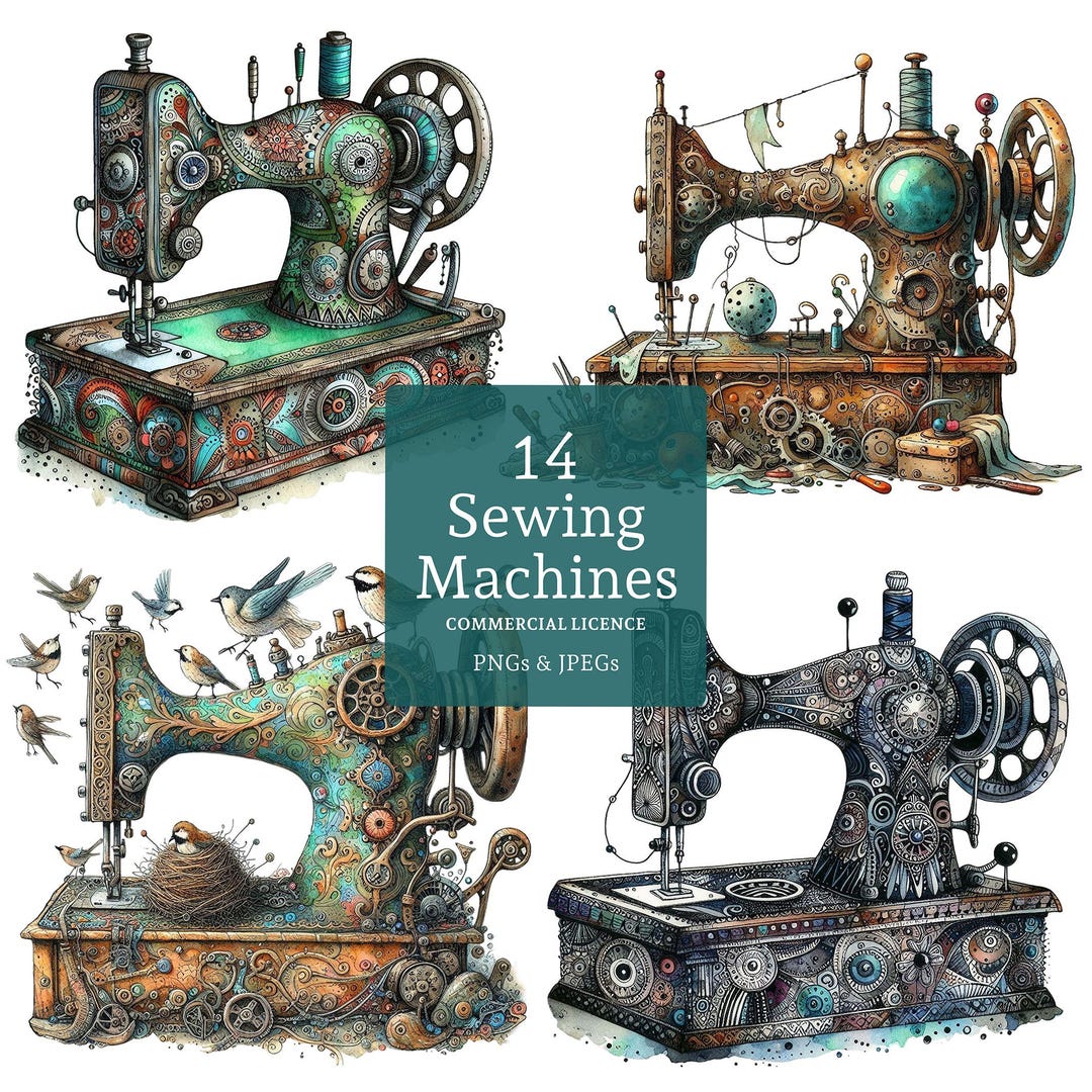 Whimsical Sewing Machine Clipart, 14 High Quality Pngs/jpgs, Steampunk ...