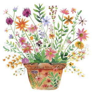 Whimsical Flower Pot Clipart 12 High Quality Pngs/jpgs Watercolour ...