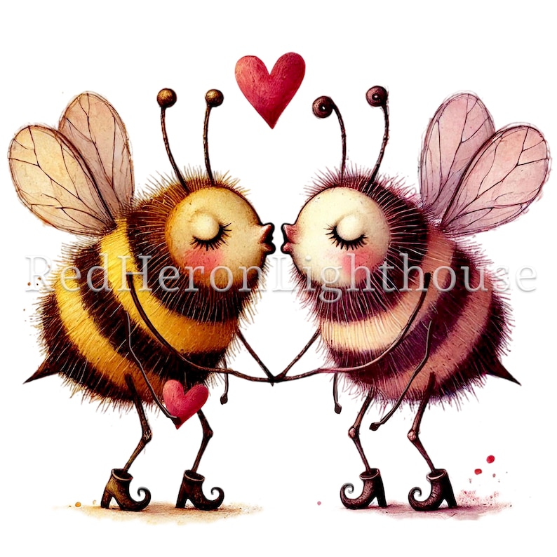 Valentine Bee Clipart, 13 High Quality Pngs/jpgs, Cute Love Heart Bees ...