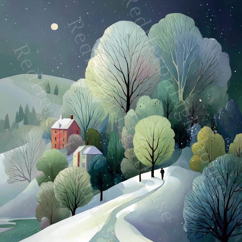 Whimsical Winter Scenery Clip Art: 18 Watercolour Snowy Landscape Jpgs ...
