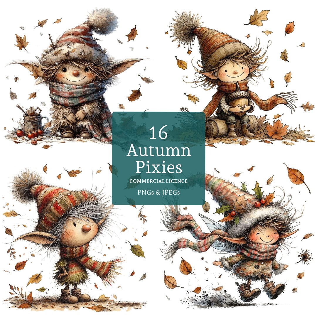 Autumn Pixie Clipart, 16 High-quality Pngs/jpgs of Cute Fall Elves for ...