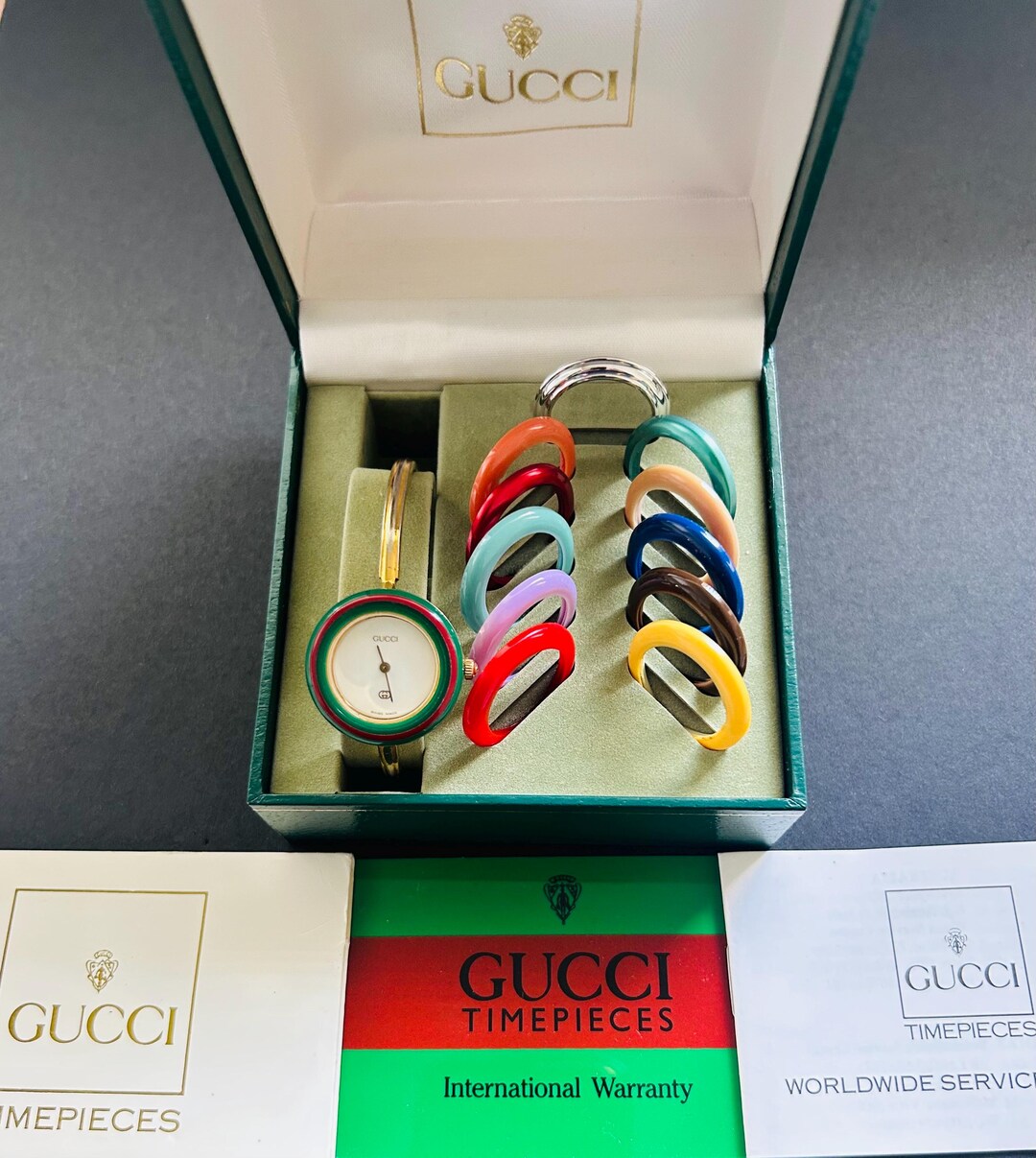Gucci Lovely Wmns 6 1/2 Gold Bangle Watch, New Battery, New Crystal ...