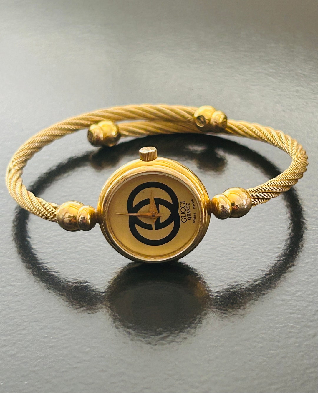 Gucci Woman’s 6 1/2” Lovely 100% Authentic Gold-black Bangle Watch, New ...