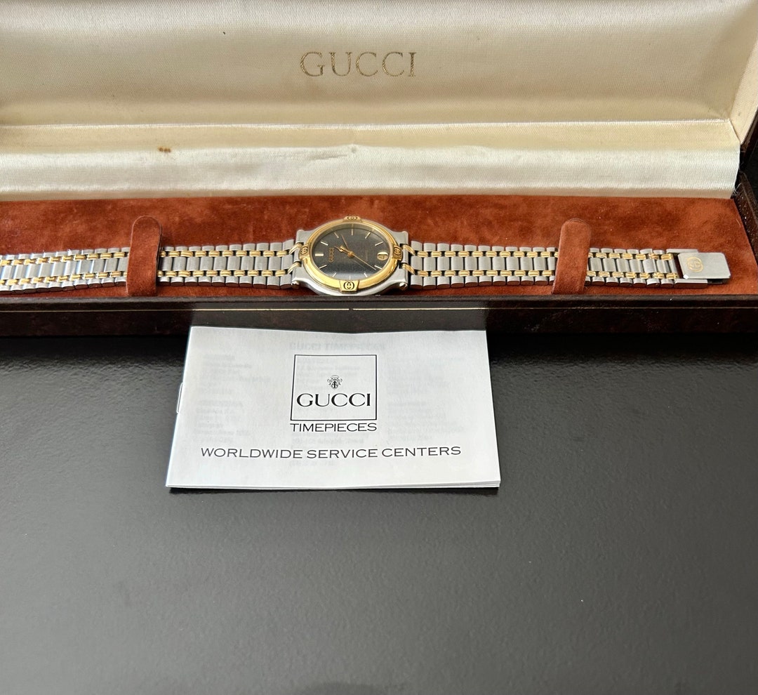 Gucci Mens 100% Authentic 8 Two Toned Link Watch, Set Gucci Watch Box ...