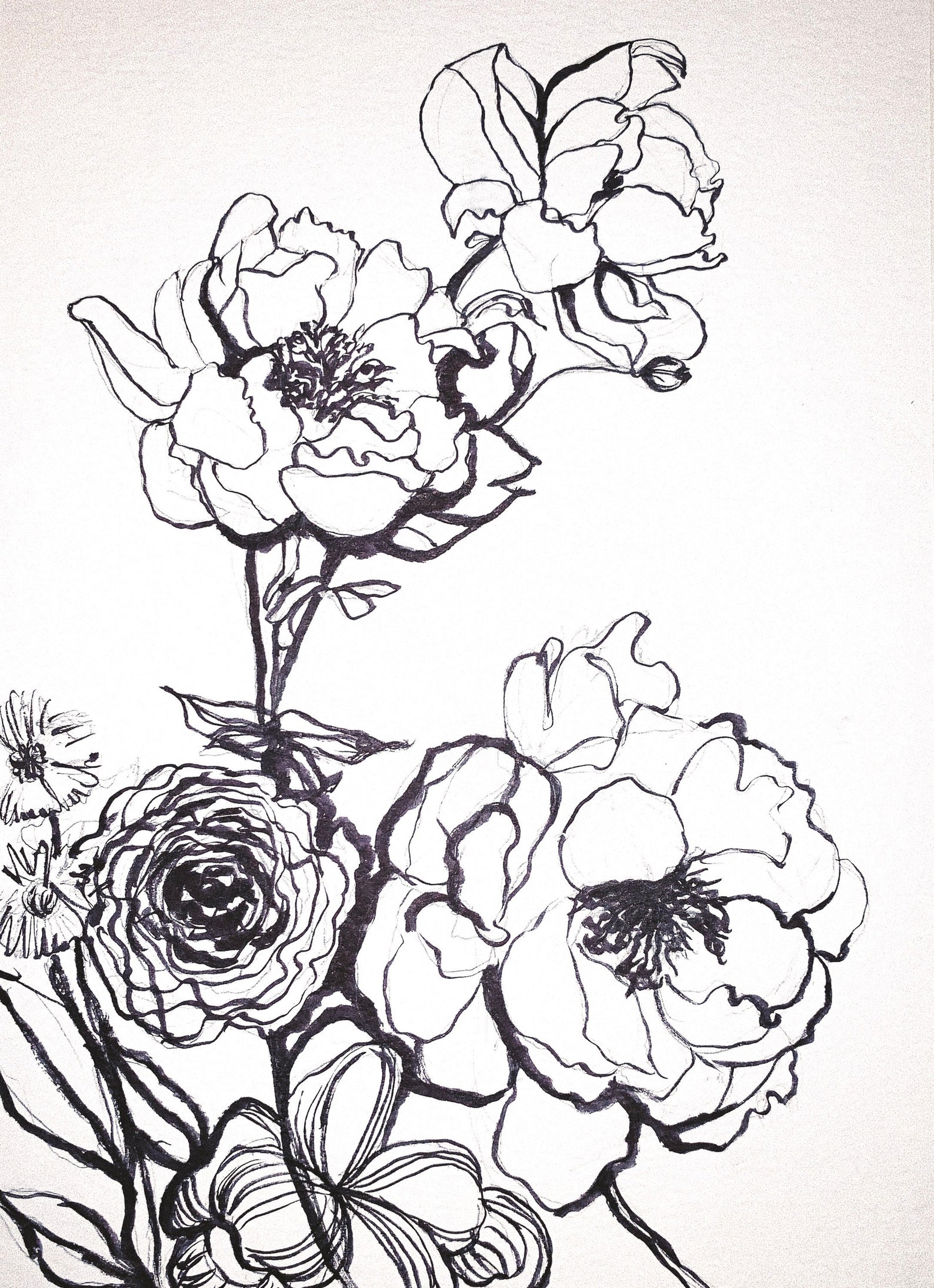 Inky Flowers 9x12” Original Watercolor Painting - Etsy