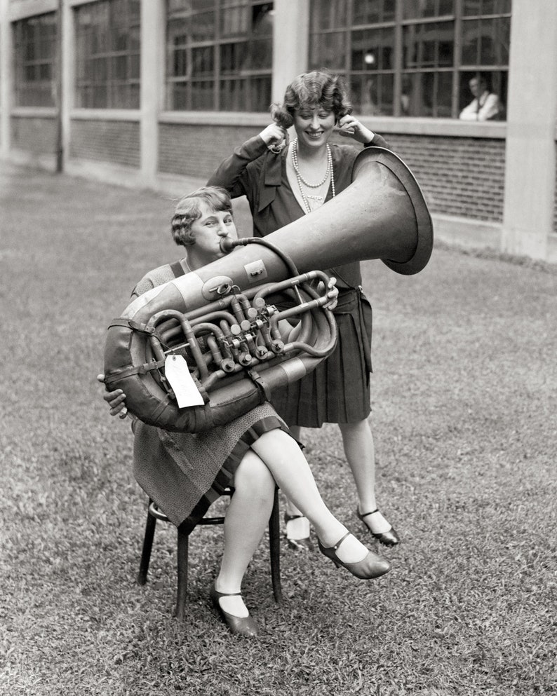 Girl Playing Tuba, 1928. Vintage Photo Reproduction Print. Black ...