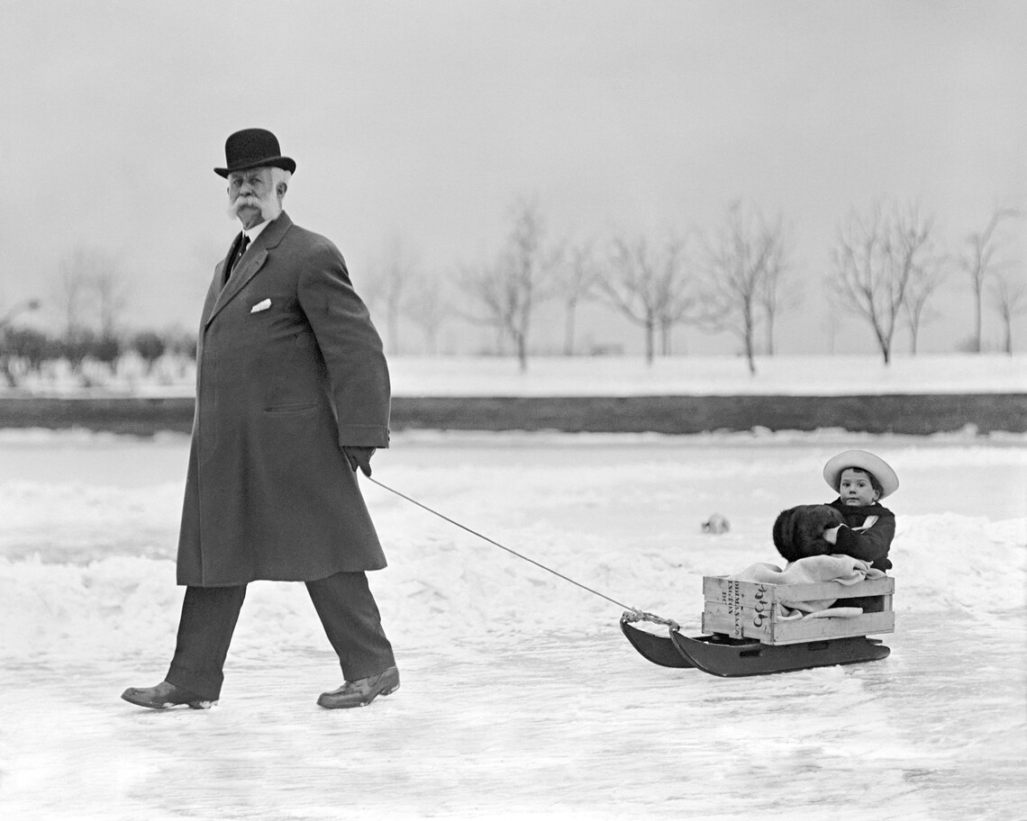 Sled Ride, 1912. Vintage Photo Reproduction Print. Black & White ...