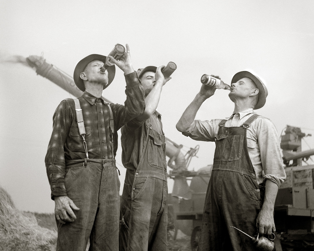 Farmers Drinking Beer, 1941. Vintage Photo Reproduction Print. Black ...