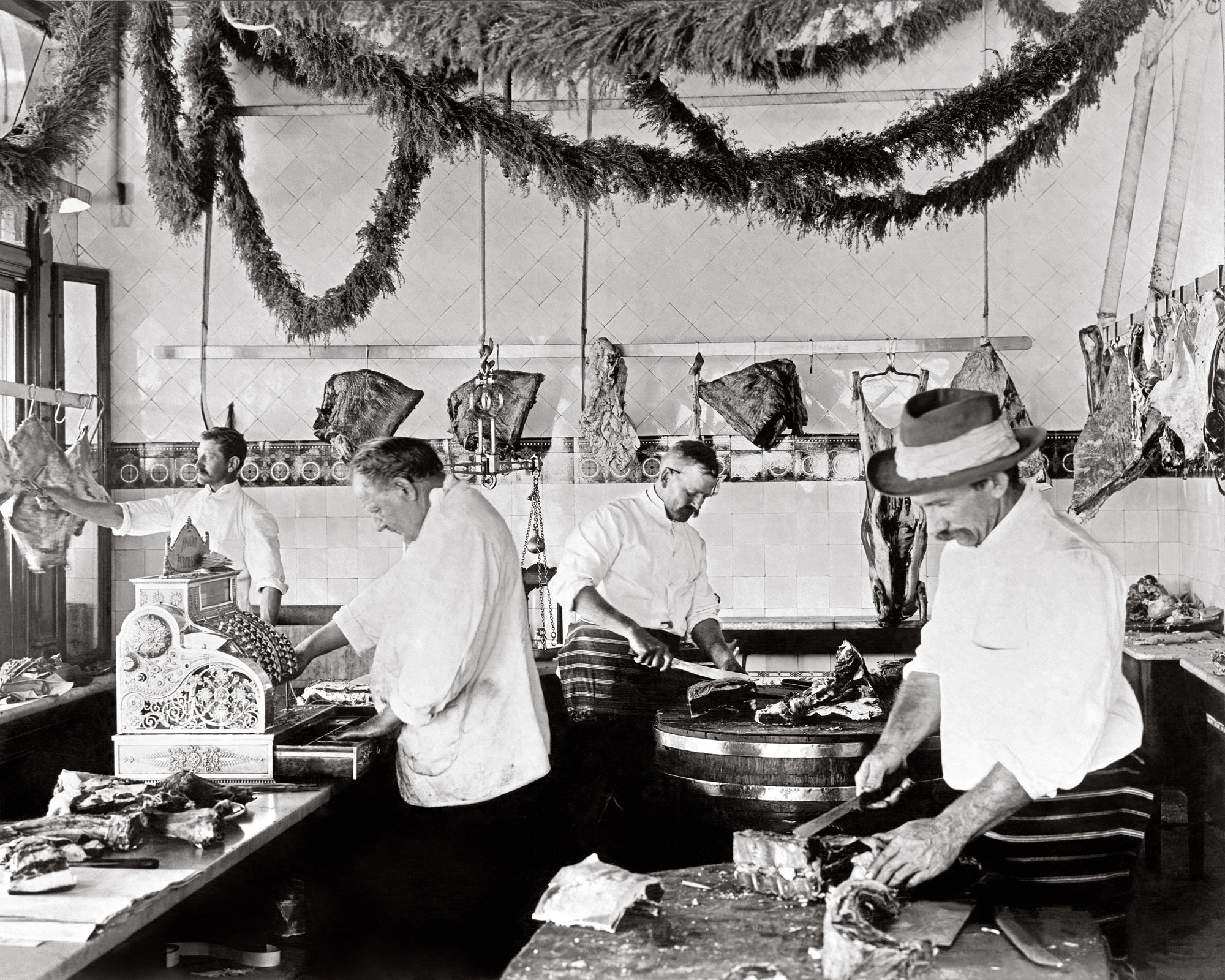 Butcher Shop, 1895. Vintage Photo Reproduction Print. Black & White ...