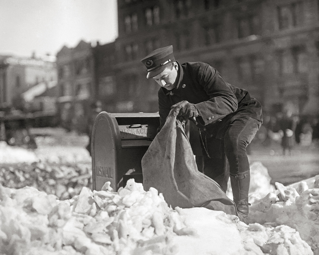 Mailman in the Snow, 1922. Vintage Photo Reproduction Print. Black ...