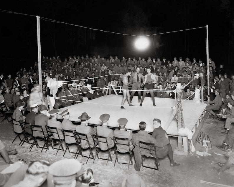 Boxing Match, 1919. Vintage Photo Reproduction Print. Black & White ...