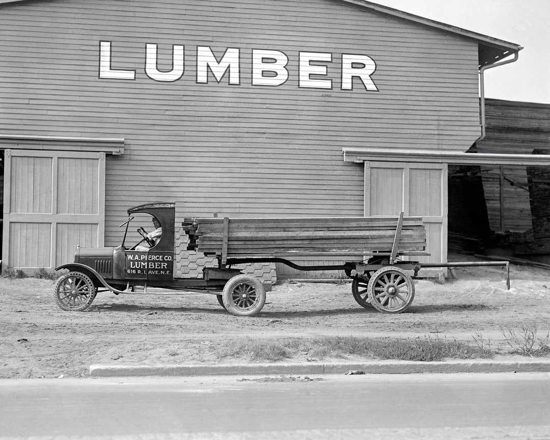 Lumber Delivery Truck, 1925. Vintage Photo Reproduction Print. Black ...