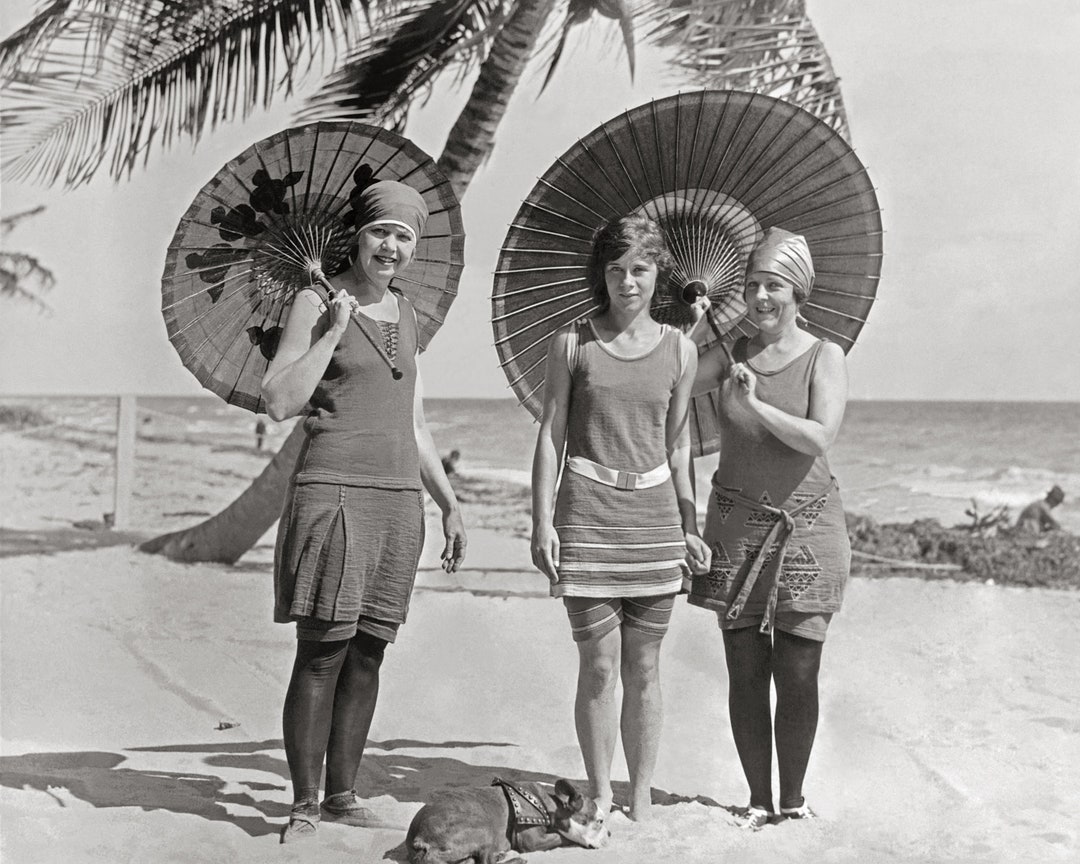 Ladies at the Beach, 1920. Vintage Photo Reproduction Print. Black ...