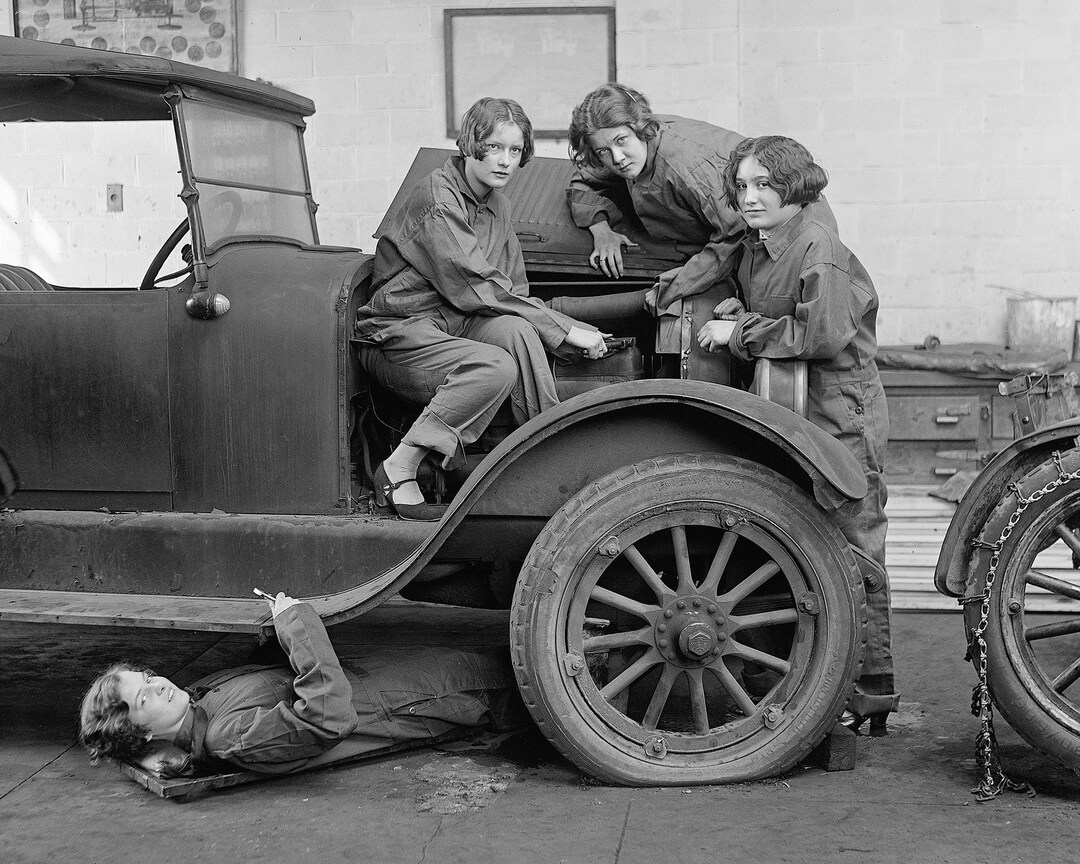Young Lady Auto Mechanics, 1927. Vintage Photo Reproduction Print ...