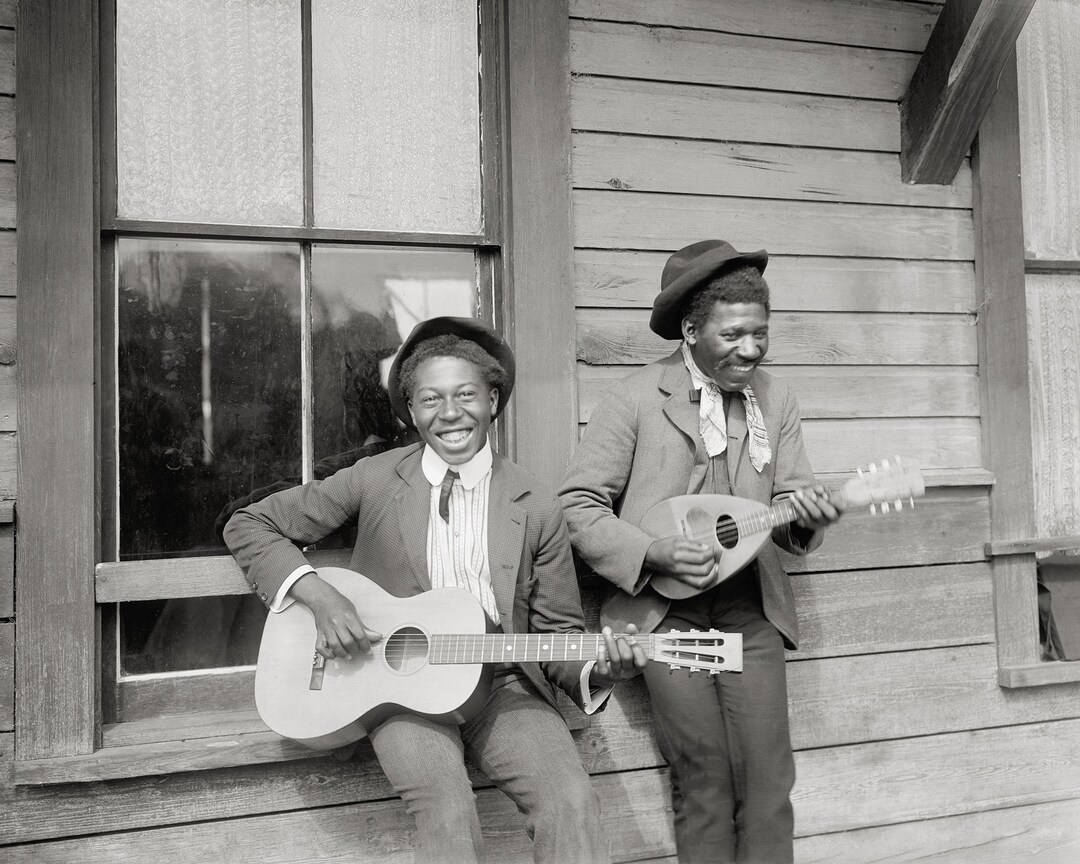 Traveling Musicians, 1902. Vintage Photo Reproduction Print. Black ...