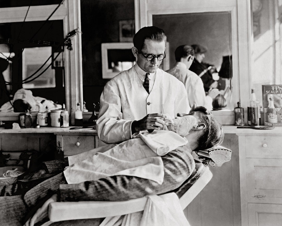 Barber Shop, 1923. Vintage Photo Reproduction Print. Black & White ...
