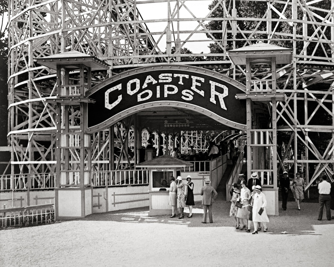 Wooden Roller Coaster, 1926. Vintage Photo Reproduction Print. Black ...