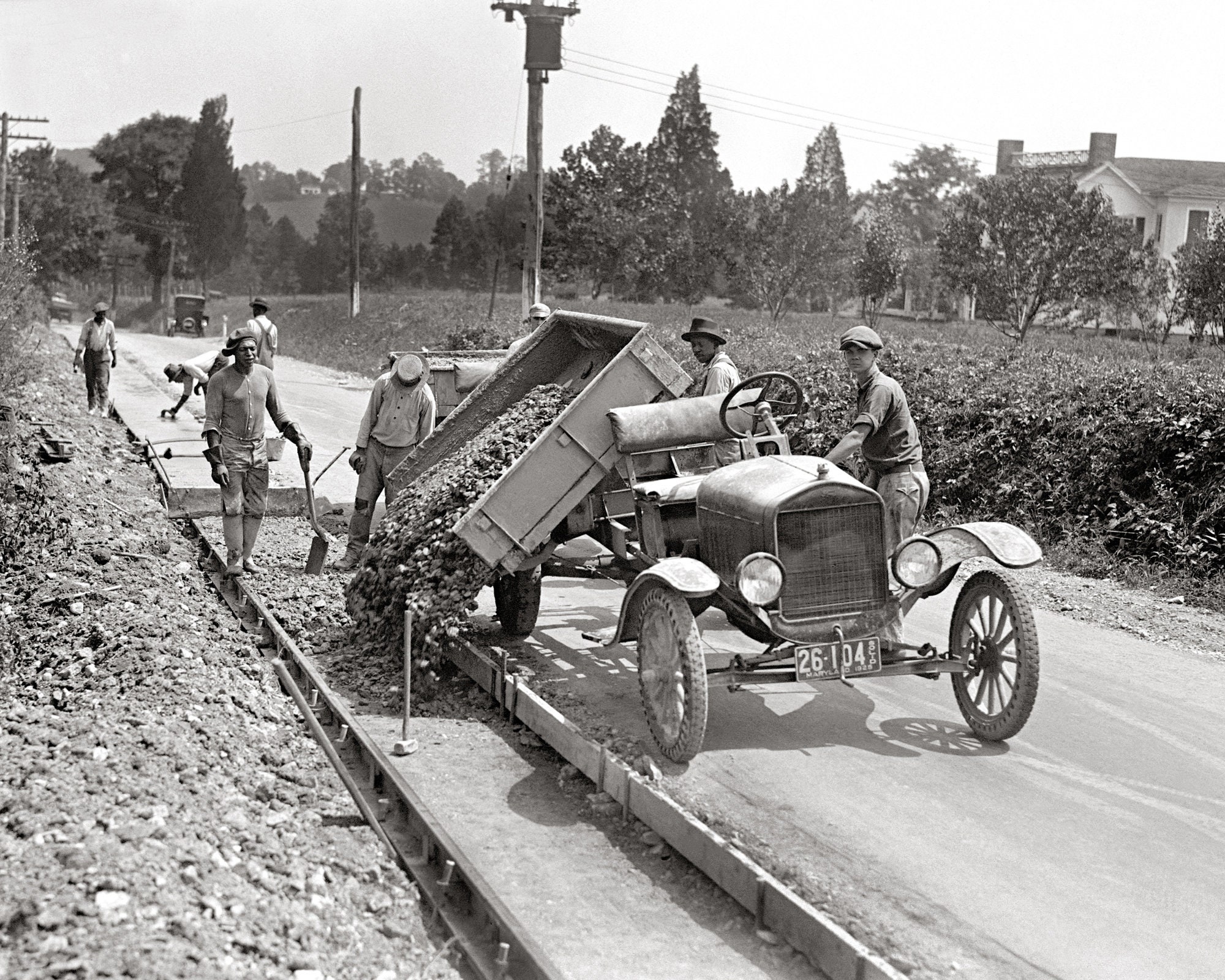Road Crew at Work, 1925. Vintage Photo Reproduction Print. Black ...