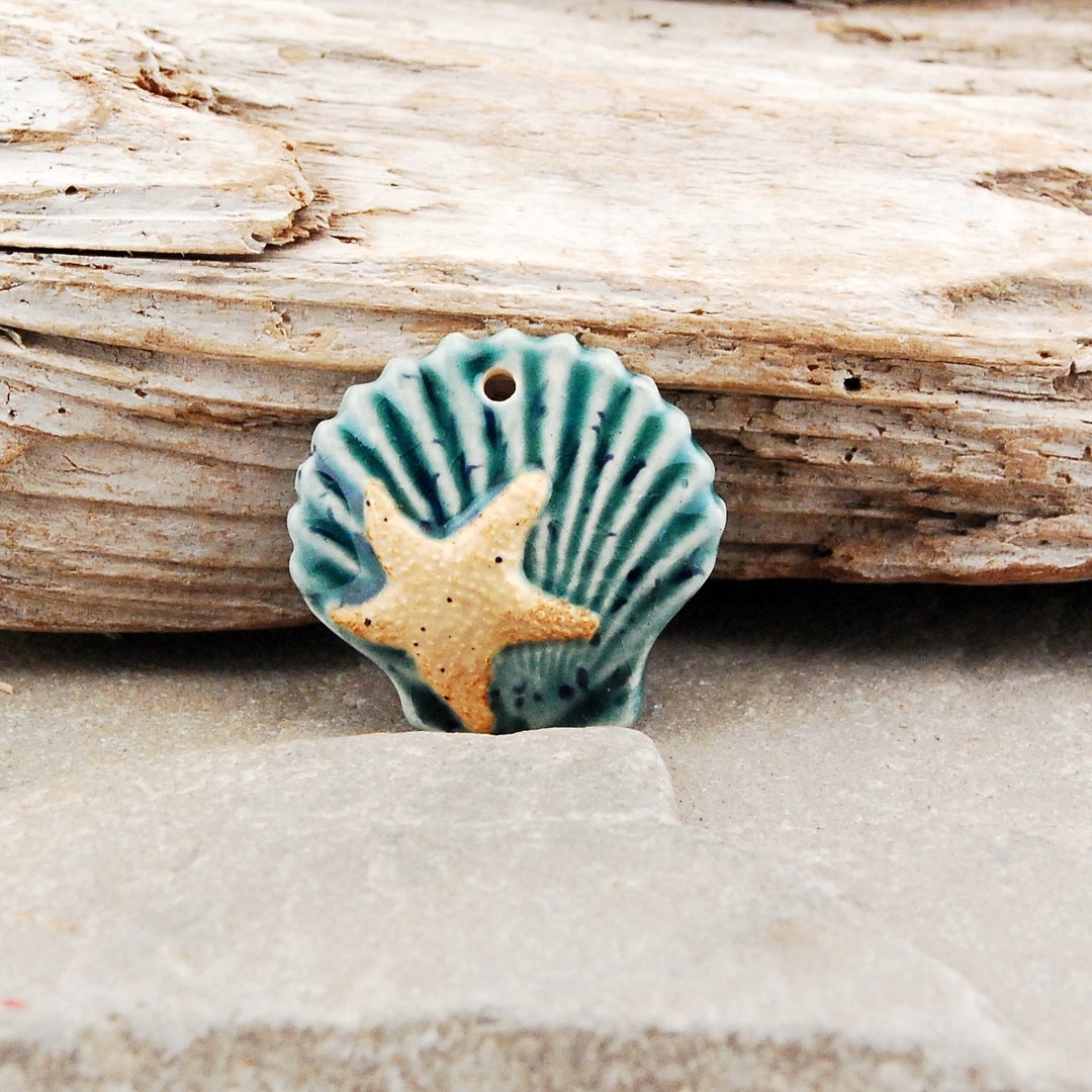 Ceramic Sea Shell and Starfish Pendant, Ceramic Component, Ceramic ...