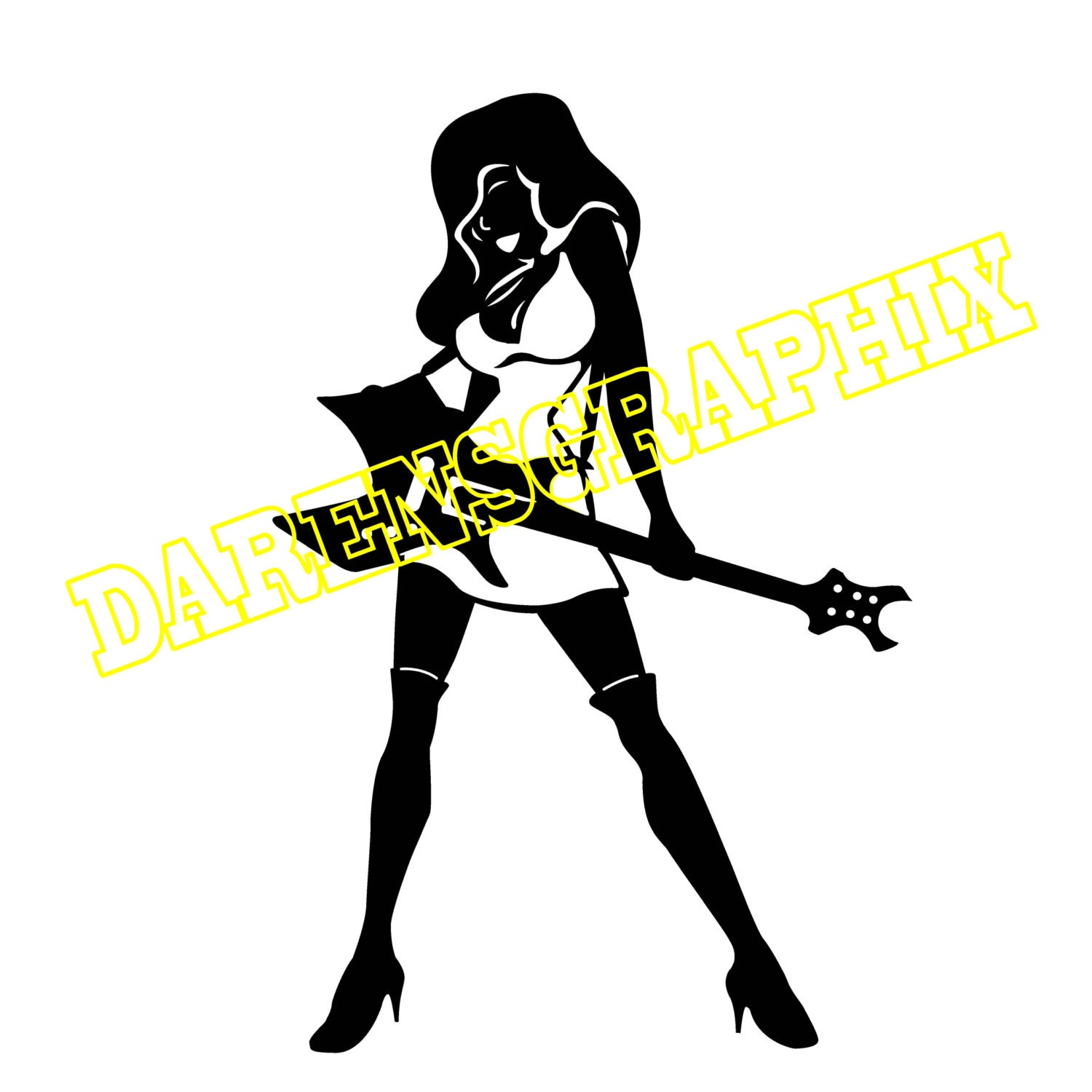 DXF File of a Pretty Girl With a Guitar for Use as a Wall Display - Etsy