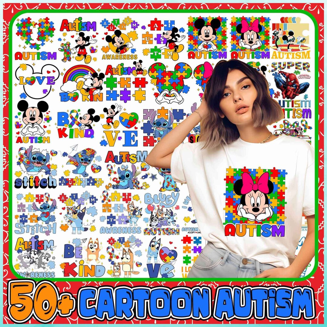 Cartoon Characters Autism Awareness PNG Bundle, Autism Puzzle Png ...