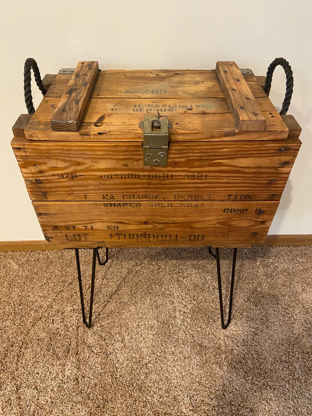 Antique Wooden Ammo Box With Hinged Lid on Hairpin Legs - Etsy