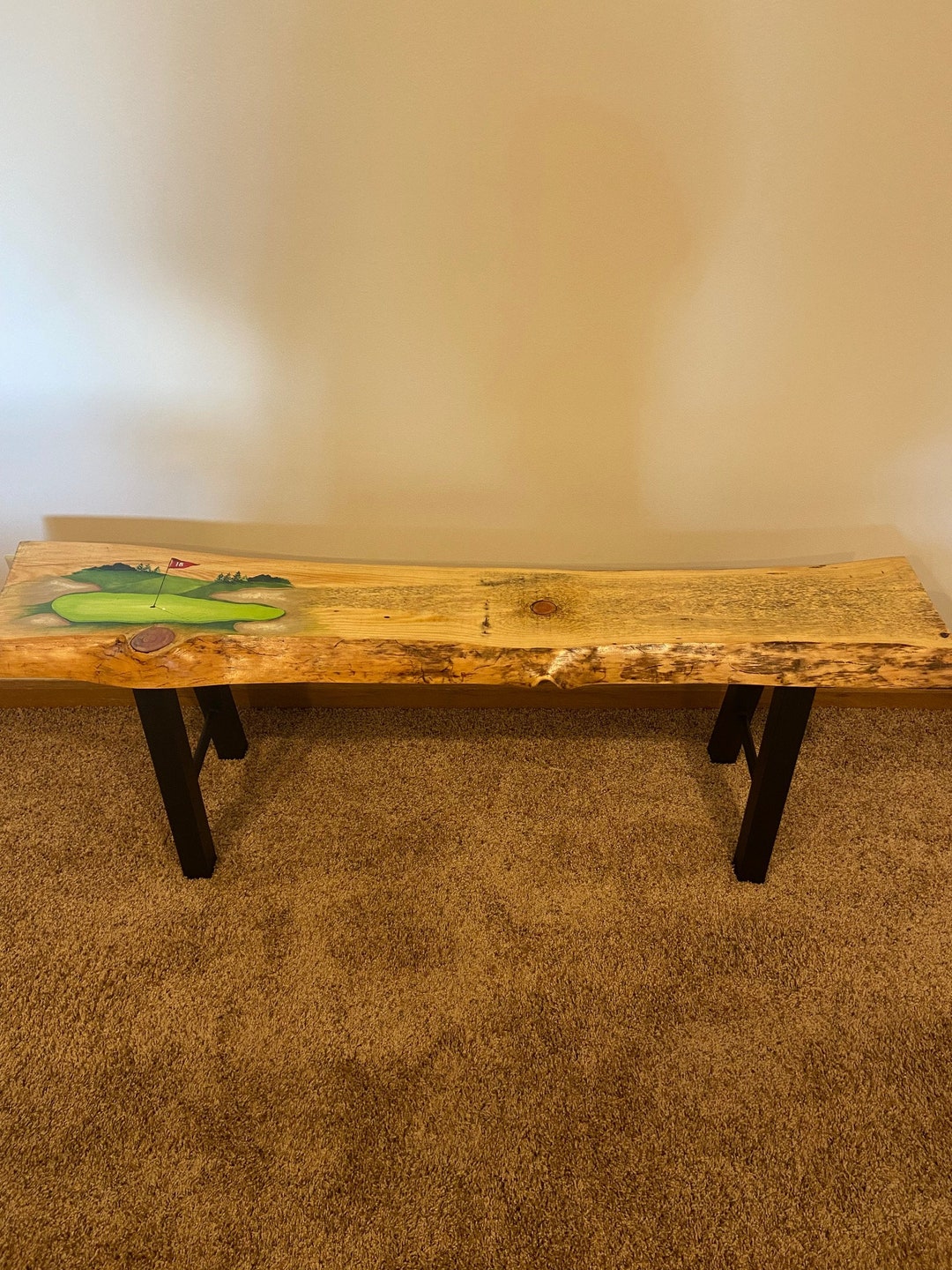 Wooden Bench With Hand Painted Golf Scene - Etsy
