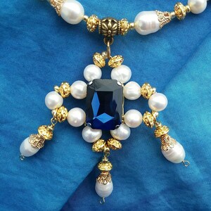 Tudor Cross Necklace--blue and Pearl - Etsy