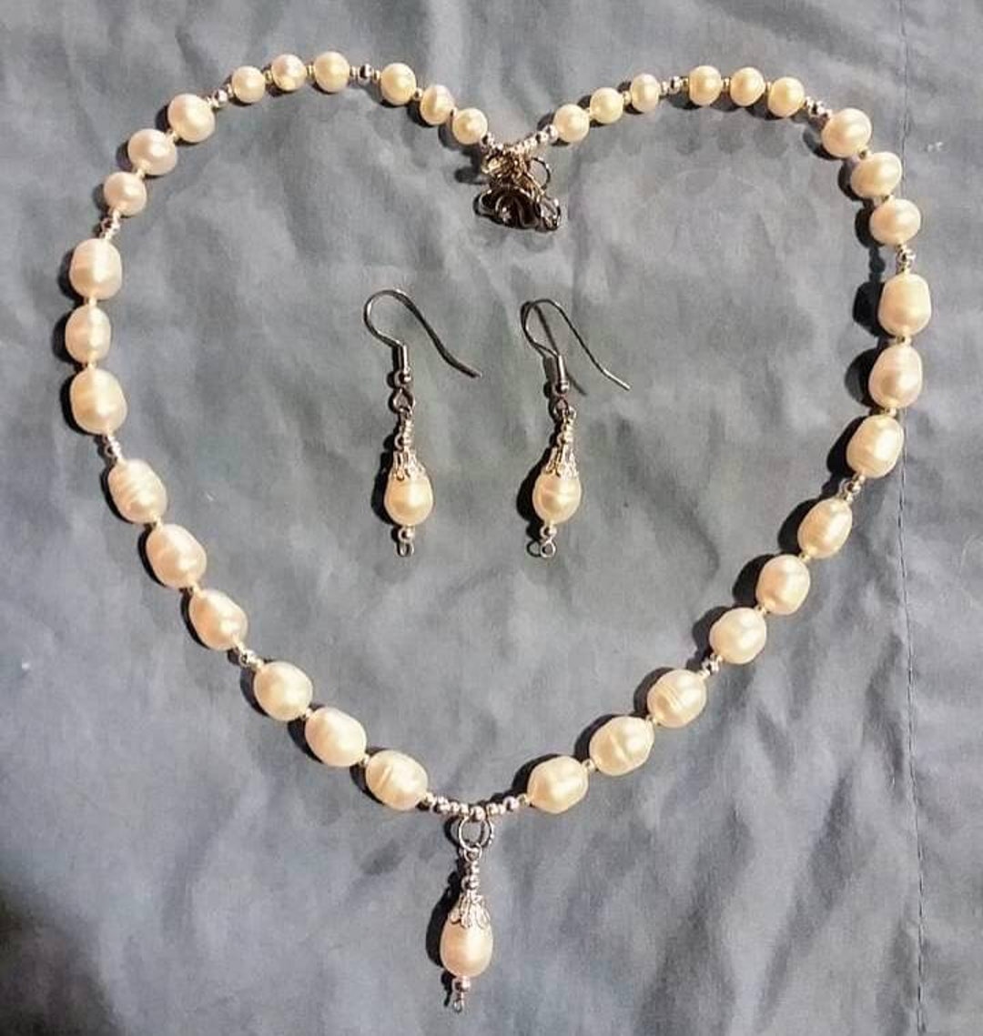 Pearl and Silver Necklace and Earrings SET - Etsy