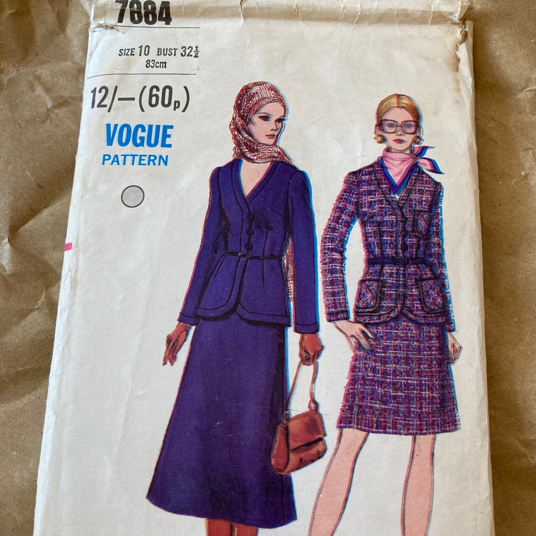 Vintage 60s Vogue Suit Sewing Pattern: Fitted Jacket & A-line Skirt ...
