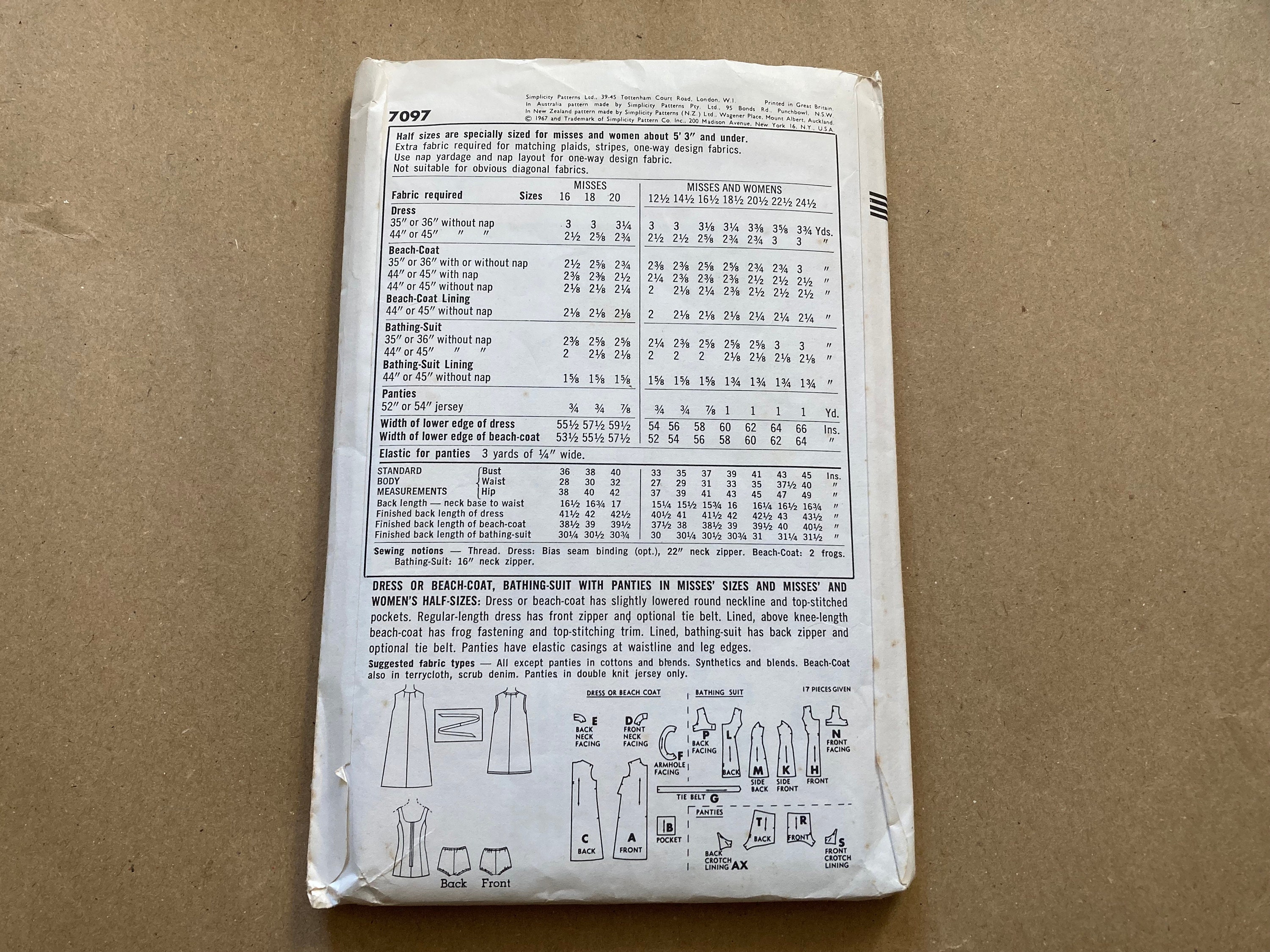 VINTAGE SIMPLICITY 60's Women's Beach Dress / Coat & Bathing Suit ...