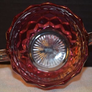 Cranberry Flash Glass Sugar Bowl Double Handle Vintage Diamond Block ...