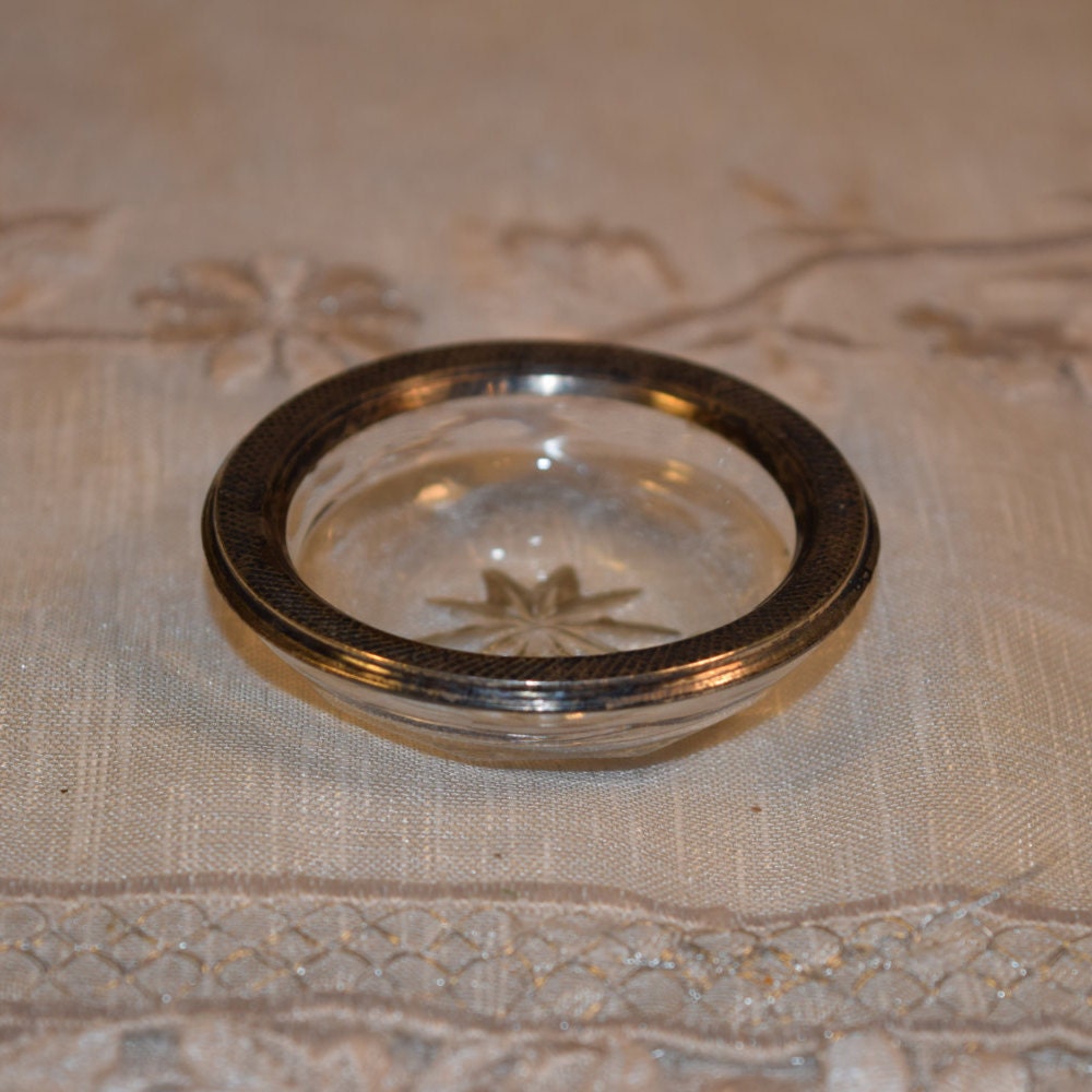 Silver Trim Glass Salt Cellar Vintage Pressed Glass Open Salt - Etsy