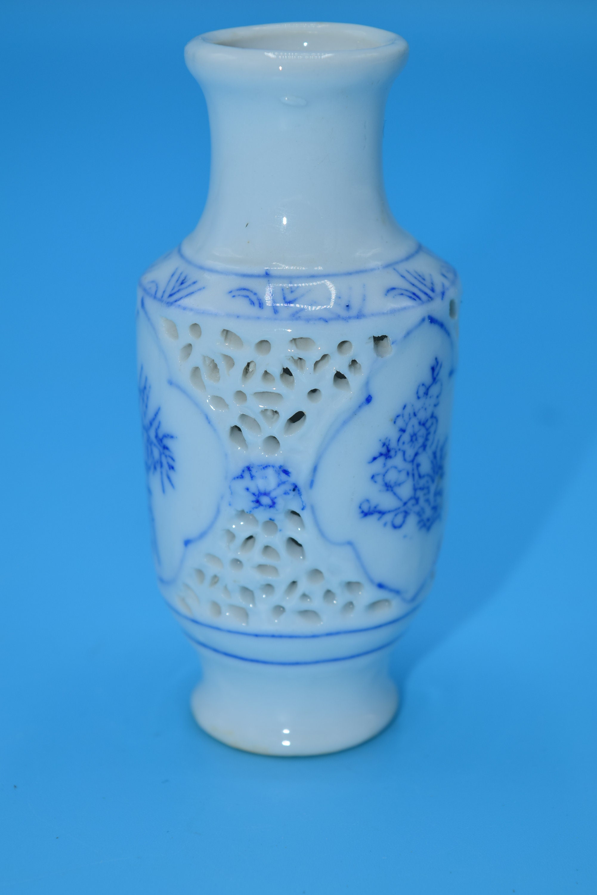 Blue & White Miniature Vase Vintage Open Lace Porcelain Mini | Etsy