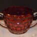 Cranberry Flash Glass Sugar Bowl Double Handle Vintage Diamond Block ...